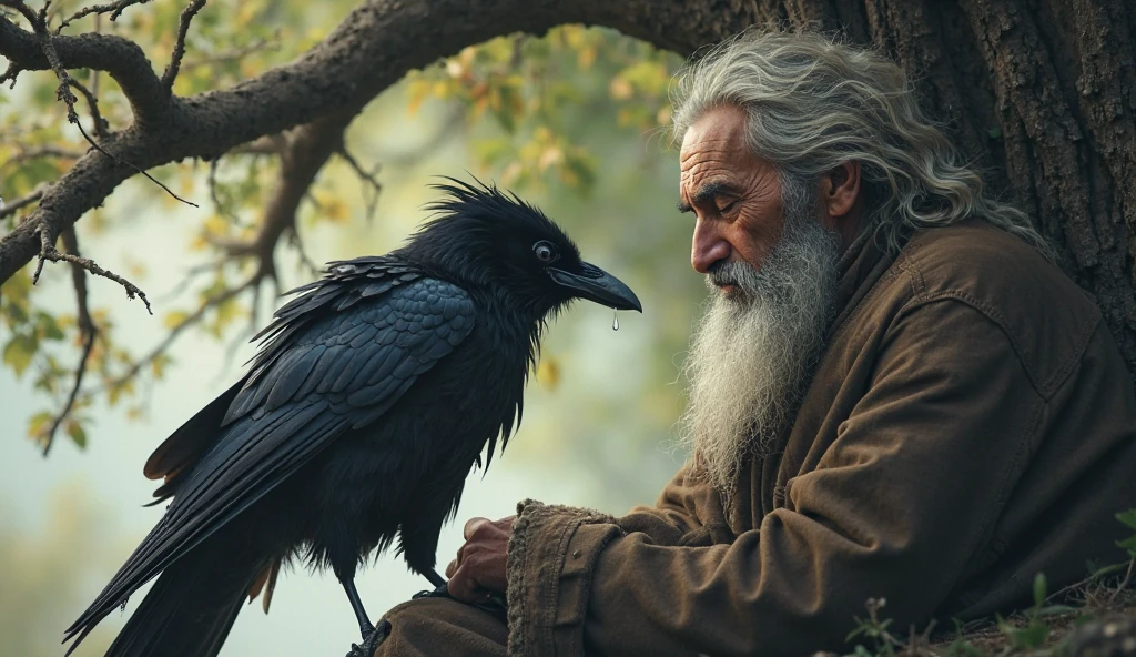 One day, a crow was extremely unhappy with his life. Sitting on a tree ...