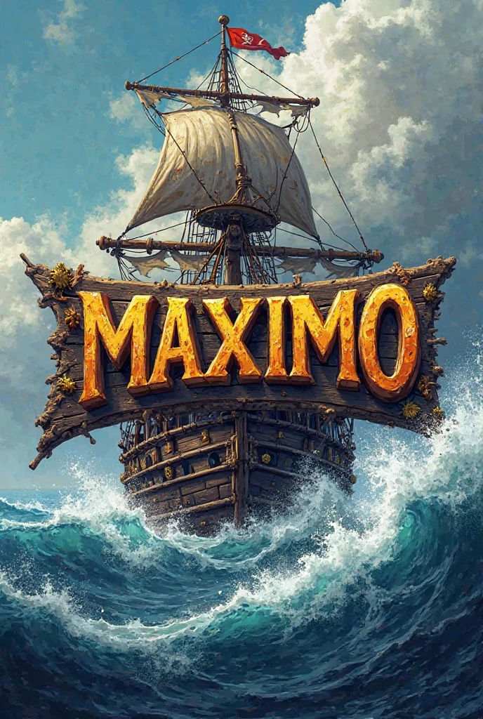 Make a pirate-themed logo with the giant name Maximo ON - SeaArt AI