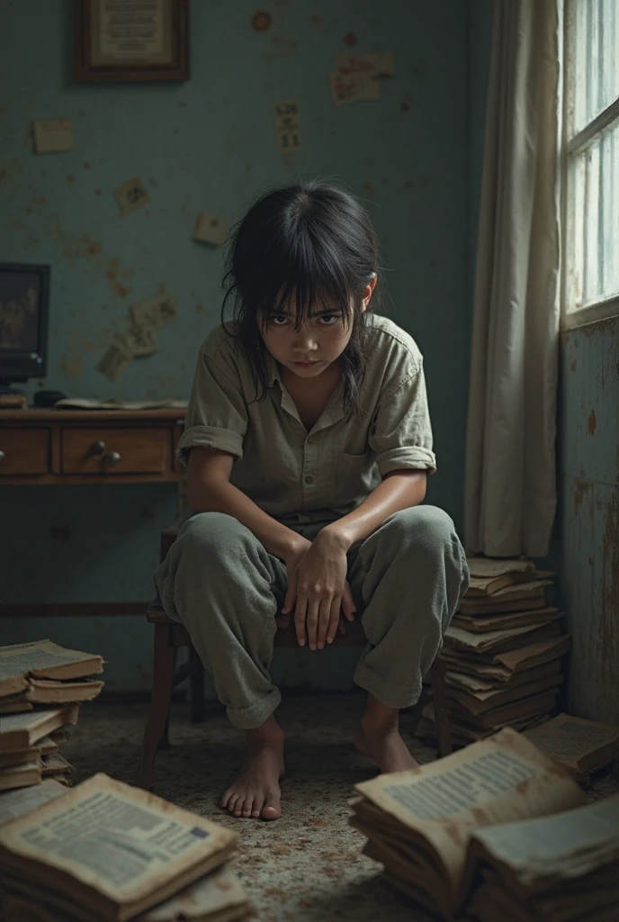Create a poor and sad student without a computer to study - SeaArt AI