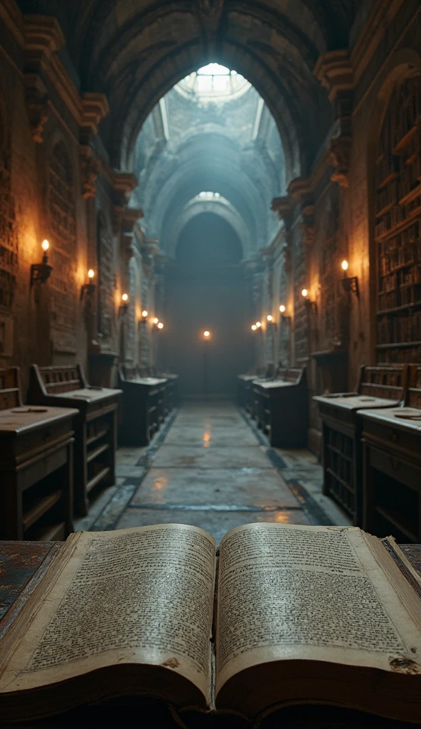Dark, The dusty corridor of the Vatican Archives. The stone walls are ...