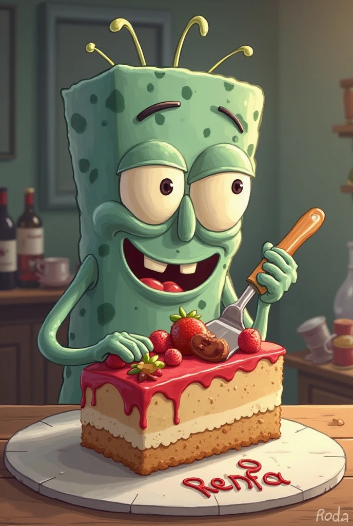 Translation: "Sheldon J. Plankton, who is very short (exactly like the ...