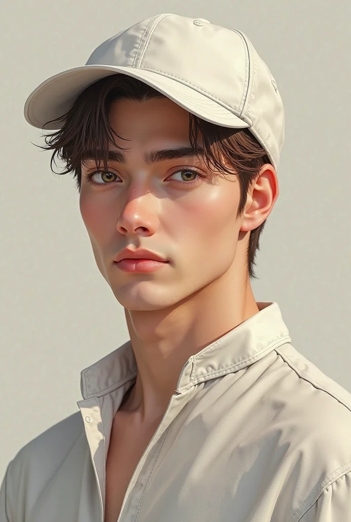 Male haired Maron white cap with light eyes - SeaArt AI