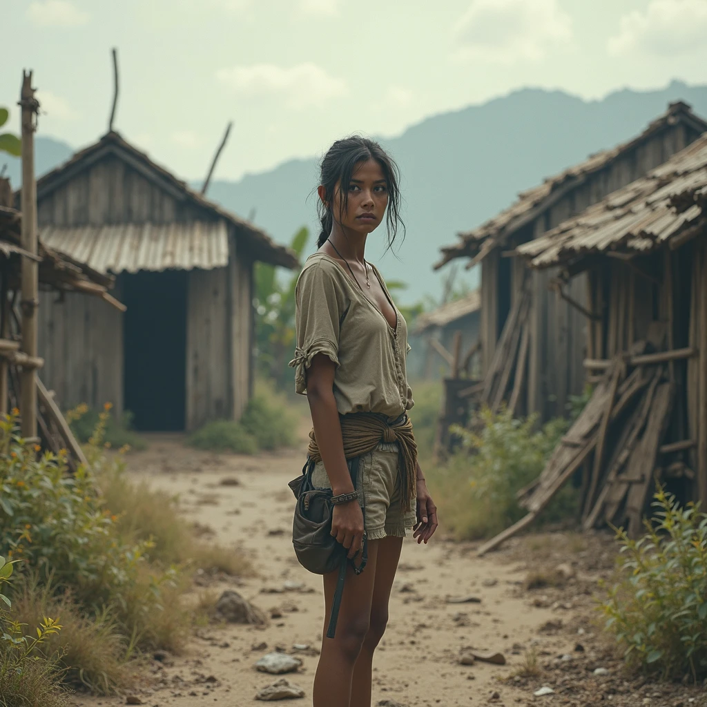 She stands in the settlement, looking around nervously, as if she was ...