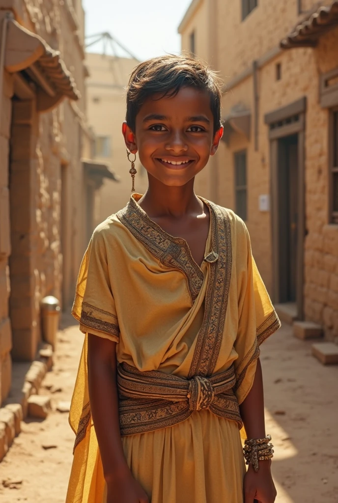 A young Egyptian boy with Nubian features, wearing traditional clothing ...