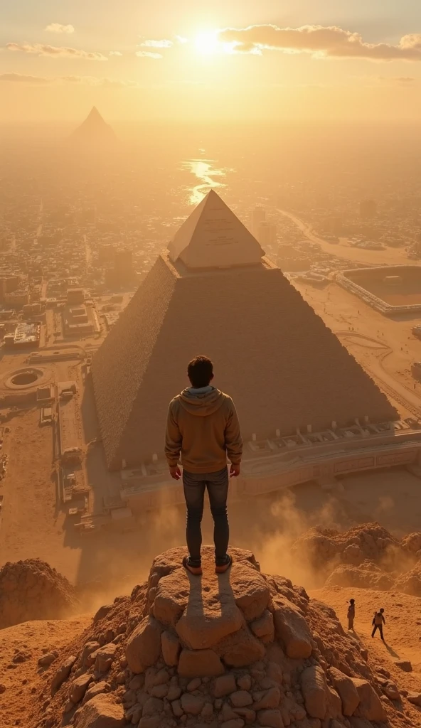 Standing at the summit of the nearly completed pyramid, you witness the ...