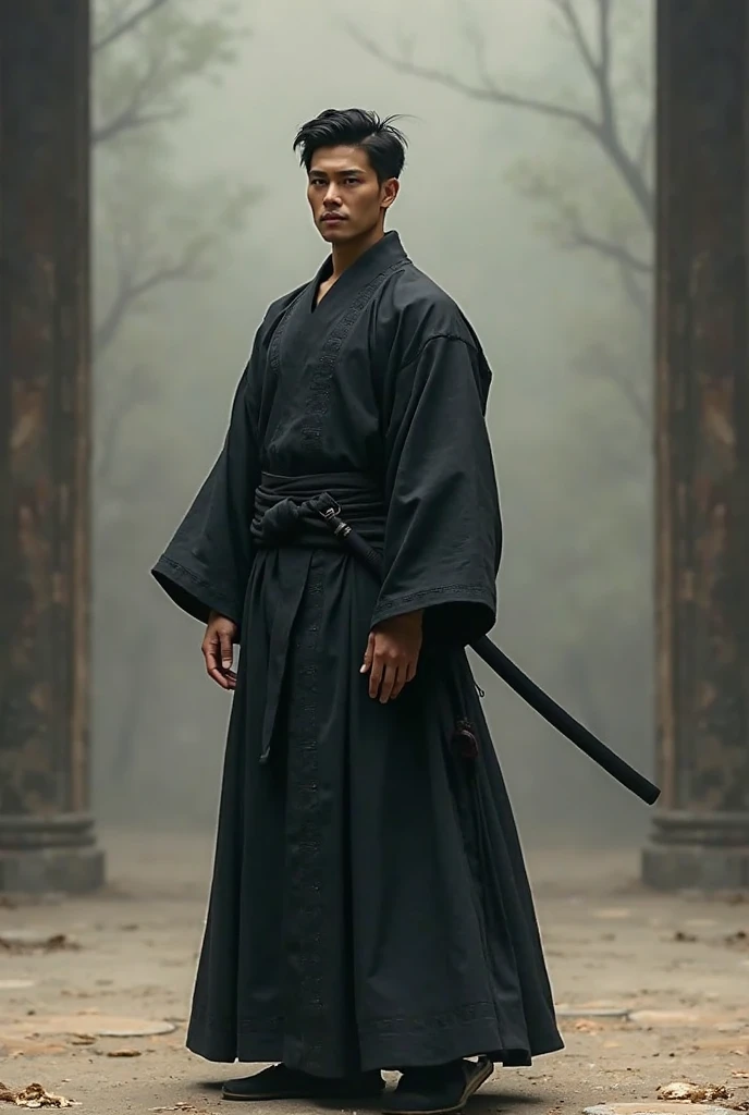 Martial artist,Latin white ,Without a beard,dark kimono, short hair ...