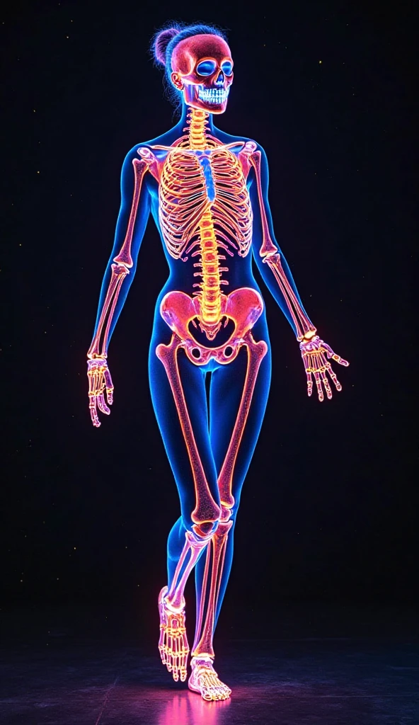 "A female figure with vibrant and bright bones, as if they were imbued ...