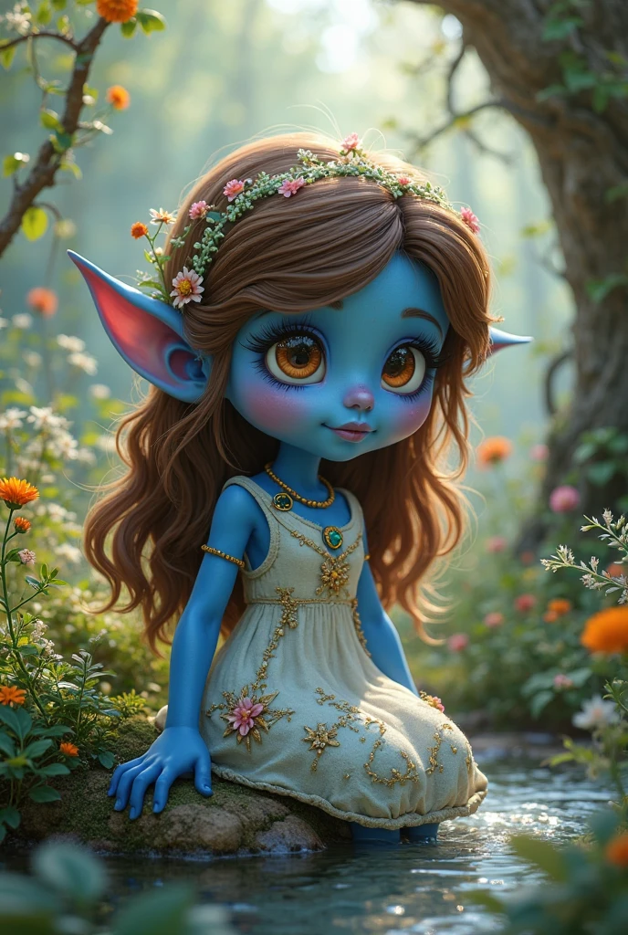 Smurf woman with brown hair and brown eyes - SeaArt AI
