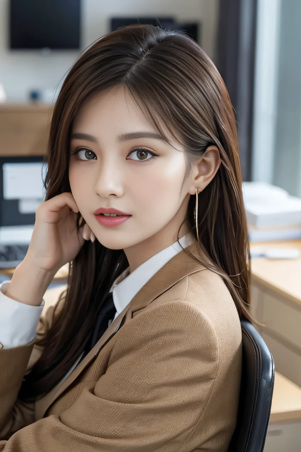 Arafed asian woman sitting at a desk with a laptop - SeaArt AI