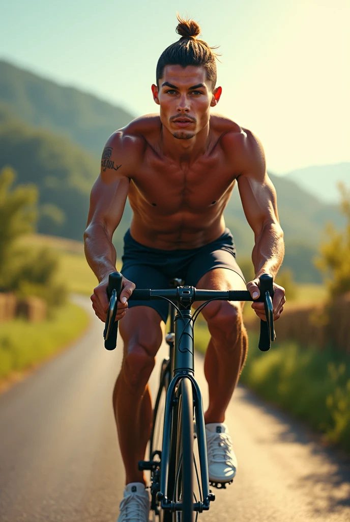 Cristiano Ronaldo riding a bike - SeaArt AI