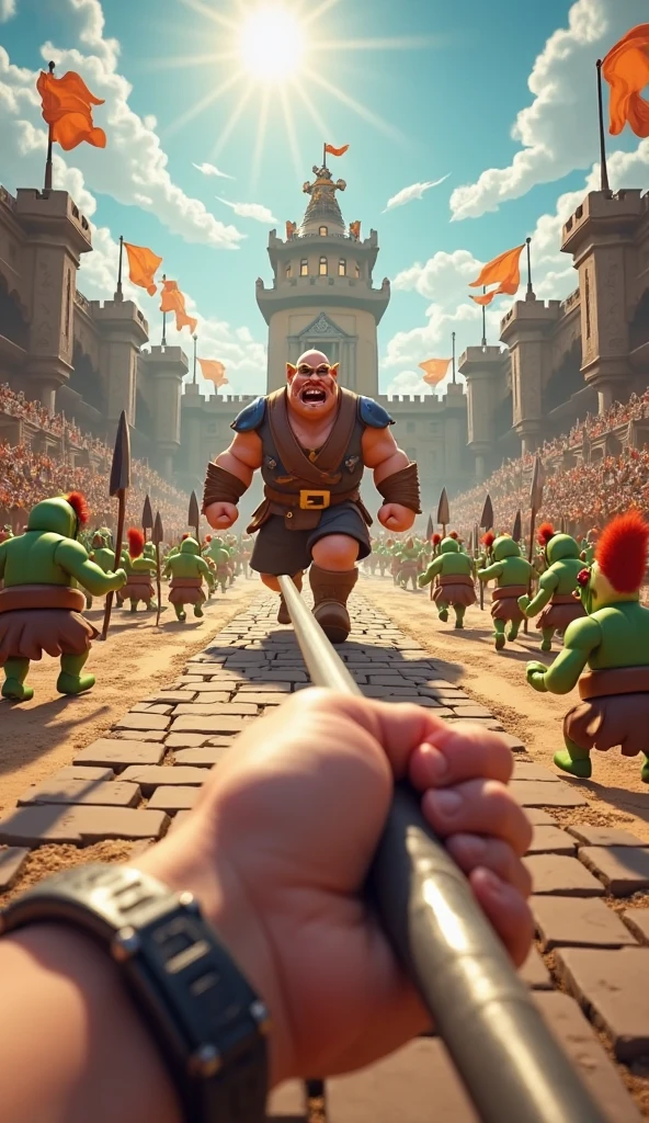 An epic scene in the Clash Royale arena, seen in first person - SeaArt AI