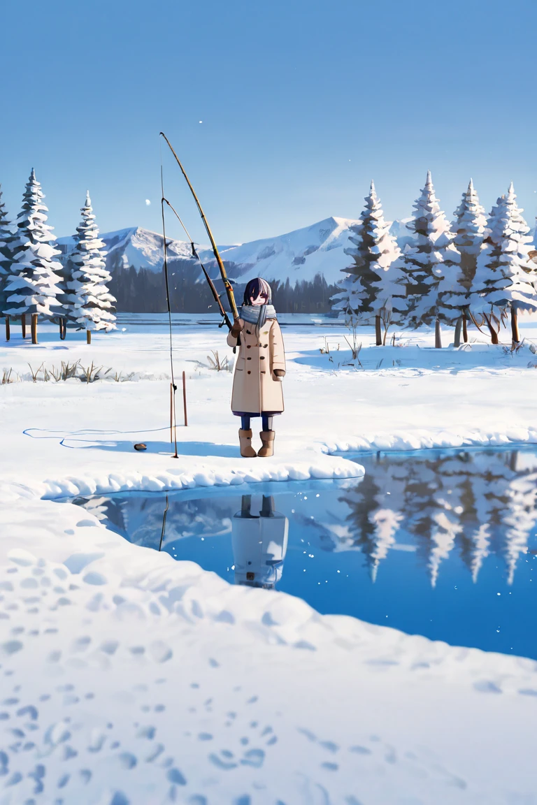 Vtuber Ichinose Uruha, Fishing on ice with holes in the ice - SeaArt AI