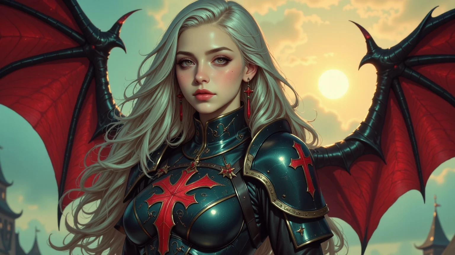 Magnificent depiction ， A silver-haired female demon hunter - SeaArt AI