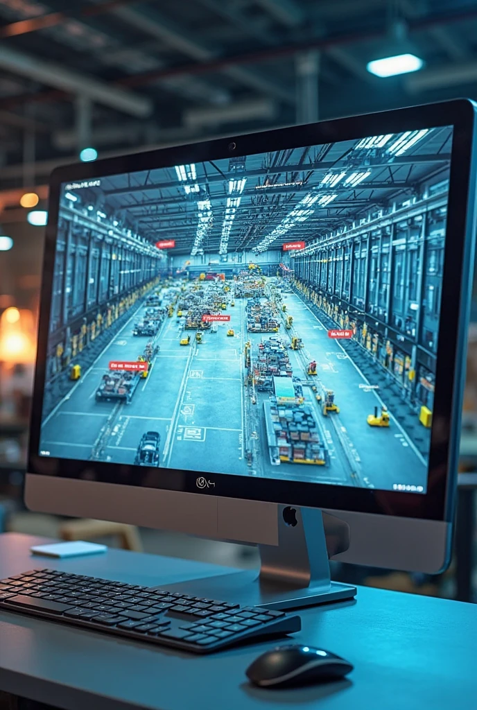 Generate a computer where a map of a warehouse appears on the screen ...