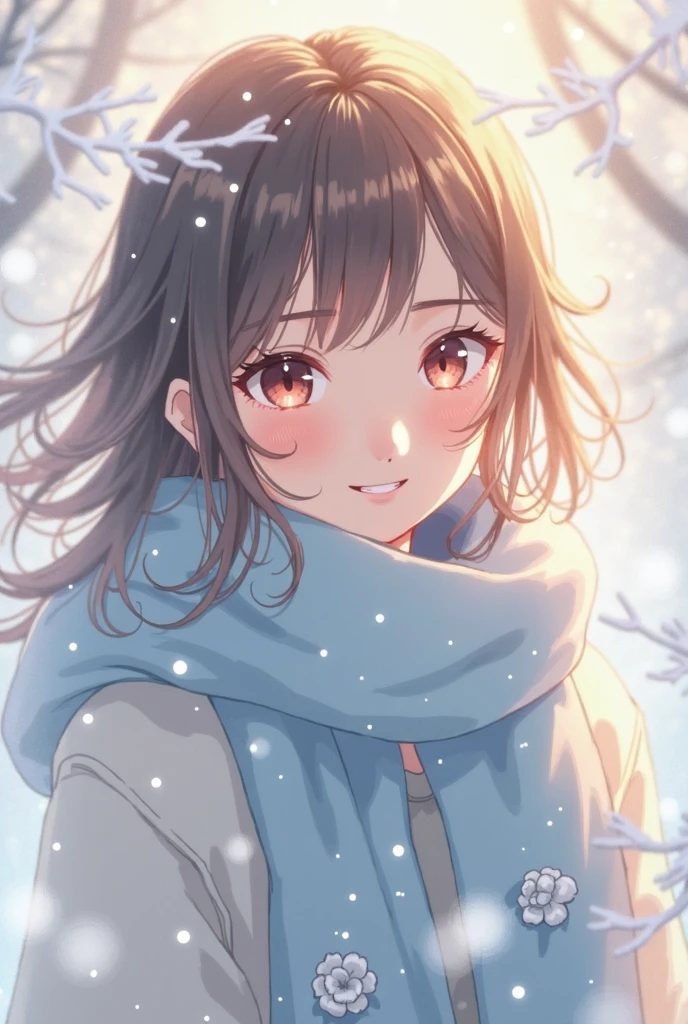 The anime character is an image of a woman, she smiles under the pure ...