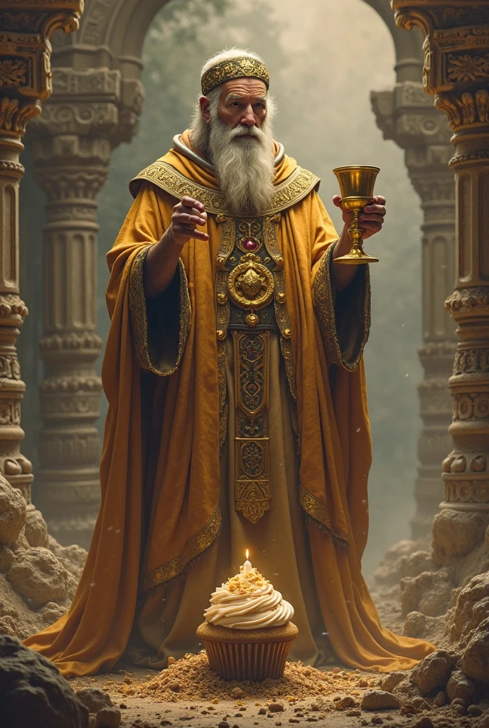 Prophet man with ancient background, King's cupcake, with a golden cup ...