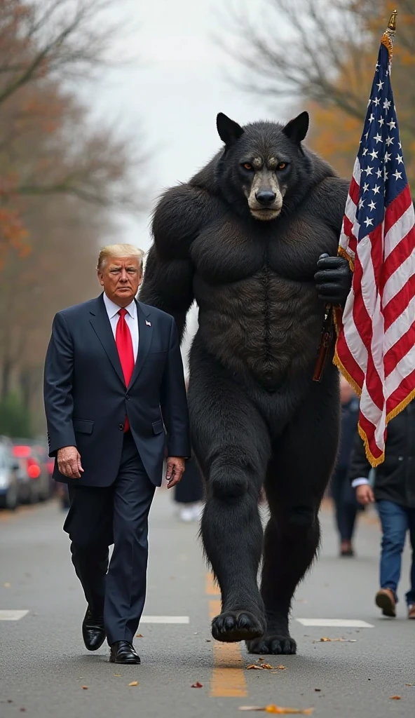 I want a picture of the American president walking in the street ...