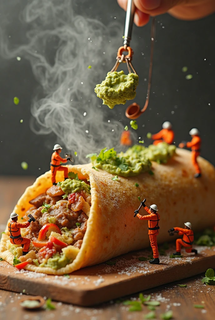"A highly detailed, realistic close-up of a giant burrito being - SeaArt AI