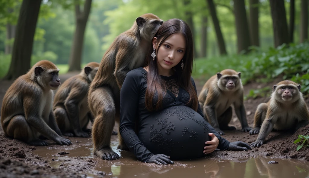Mischievous Monkey: A pregnant woman covered in mud is thrown away by a ...