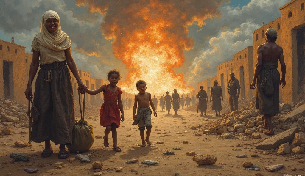 In a scene charged with emotion and tension, various aspects of human ...