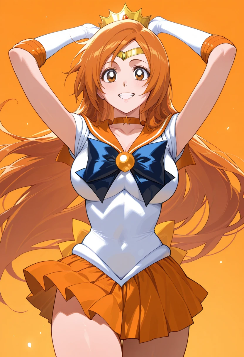 1 girl, solo, inoue orihime/bleach, cowboy shot, smile, grin - SeaArt AI