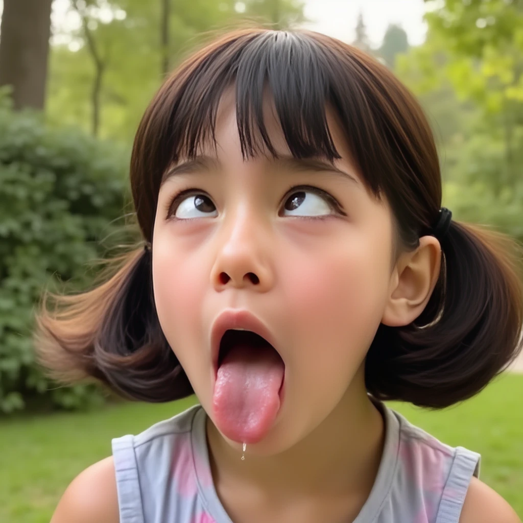 Tongue_out,rolling_eyes,white_skin,cross eyes,ahegao,little_girl - SeaArt AI