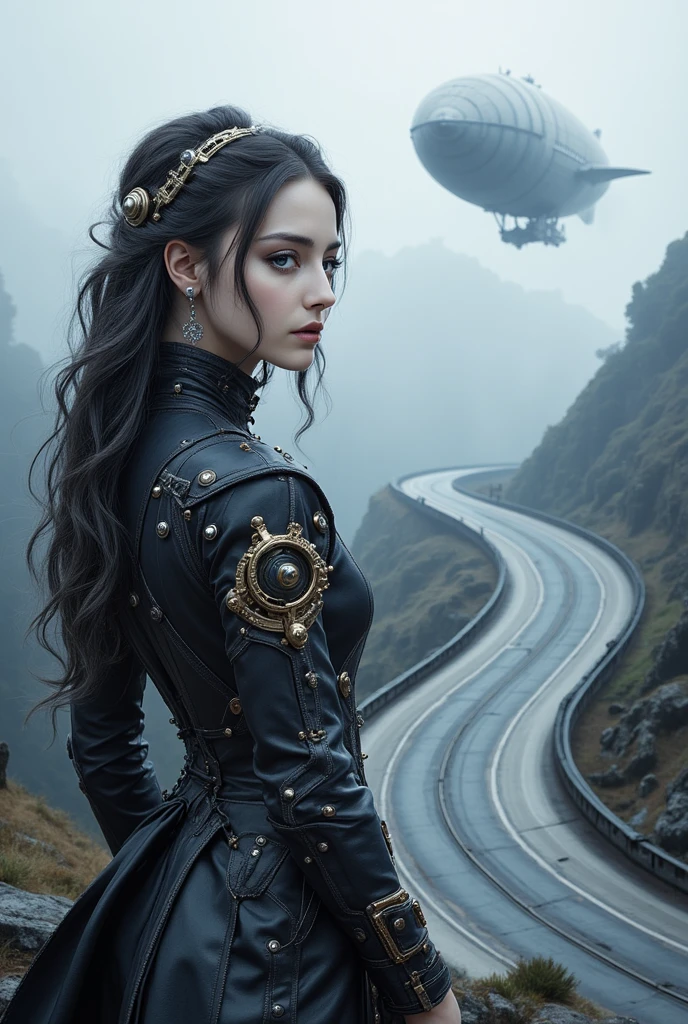 Wet and foggy steampunk race track flying like a ghost in clouds and ...