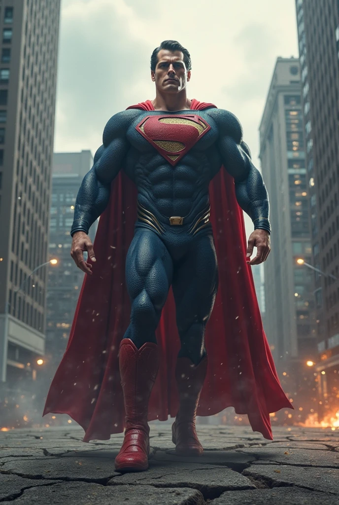 Image of Superman landing on the ground touching one of his knees and ...