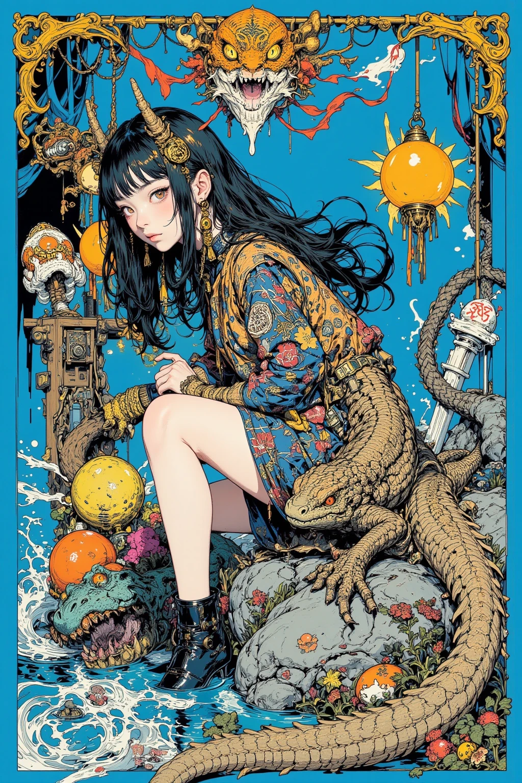 Unrealistic Illustration ,spiritual art of a girl wearing a lizard ...