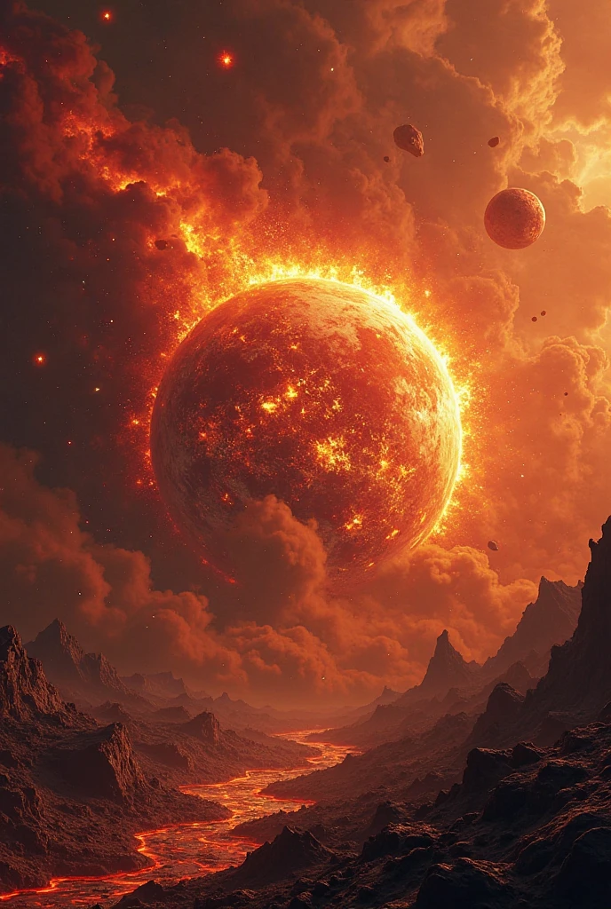 A fiery, young Earth covered in molten lava, erupting volcanoes - SeaArt AI