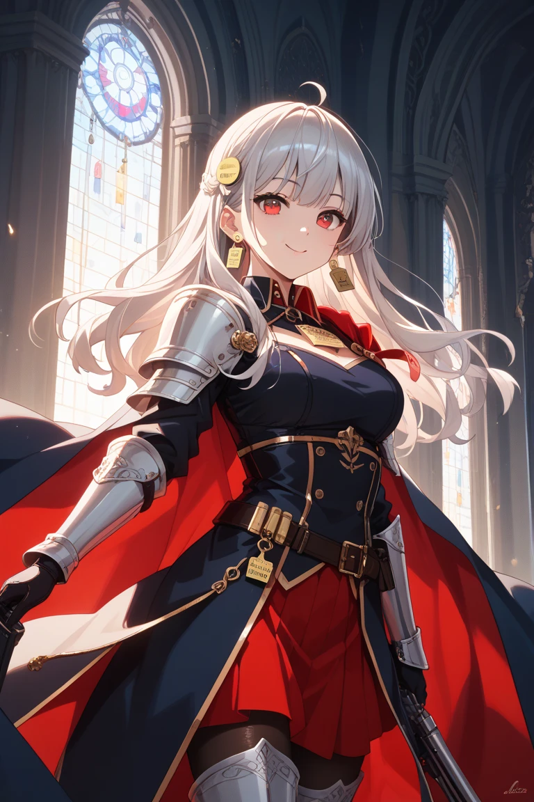 Silver Hair、Red Eye、anime style、 female knight、 kind eyes 、Long Hair ...