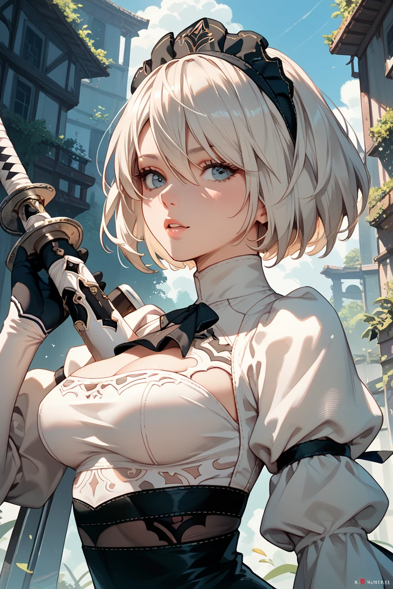 2B of NieR:Automata defecating after being given an enema - SeaArt AI