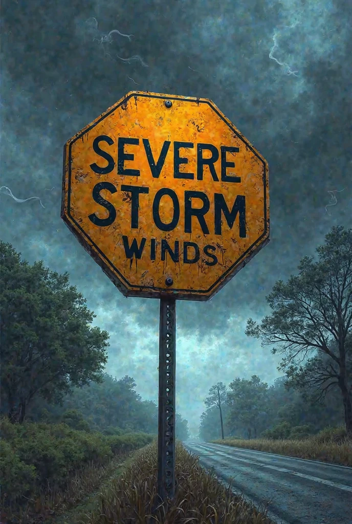 A traffic sign that a strong wind is a warning of a storm - SeaArt AI