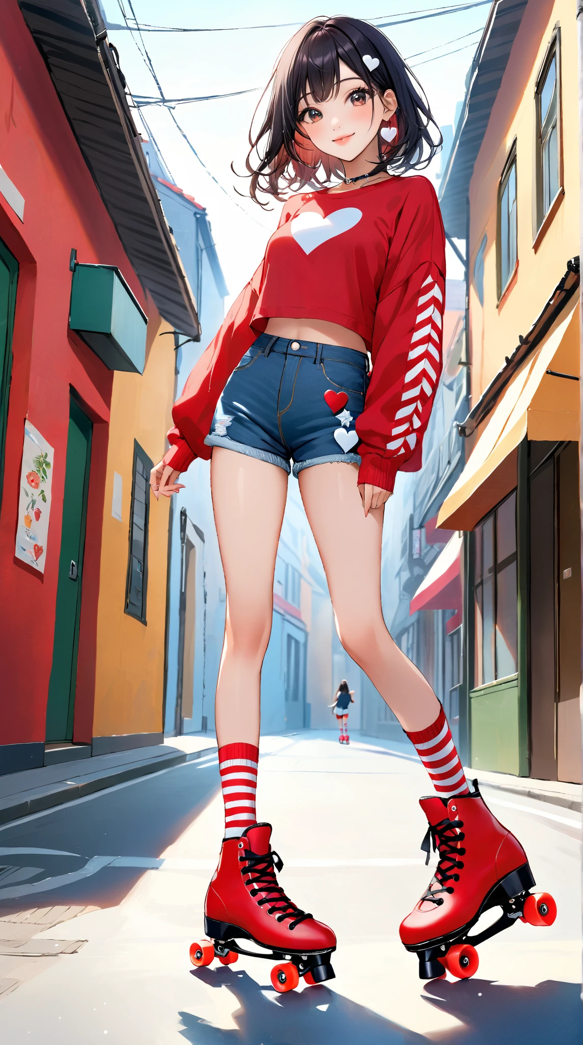 A beautiful young lady ，Smile brightly，have a cool vibe ， left with ...