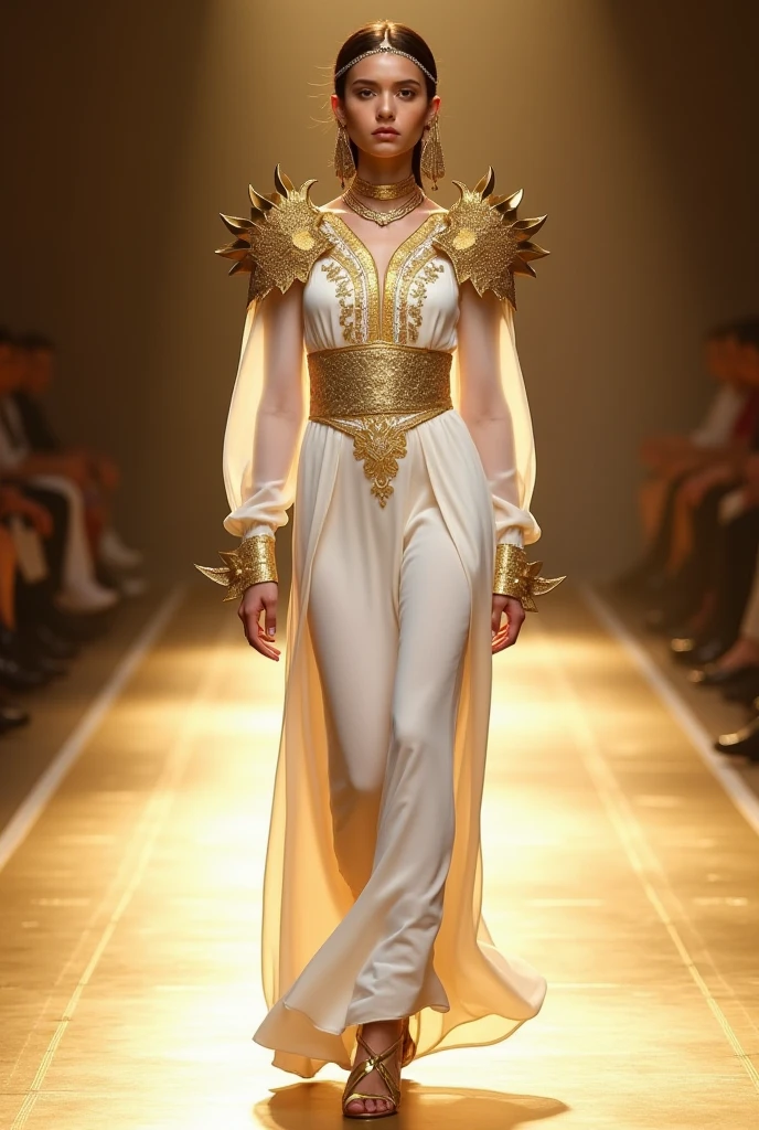/imagine prompt: A full-body runway shot of a high-fashion model ...