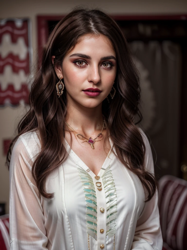 Wavy brown hair, (RAW photo, realism: 1.8), (very dark lip gloss ...