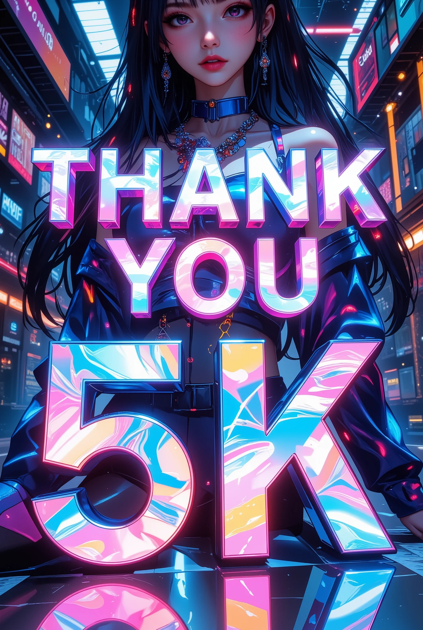 Thank you 5k poster with a woman in a futuristic city - SeaArt AI