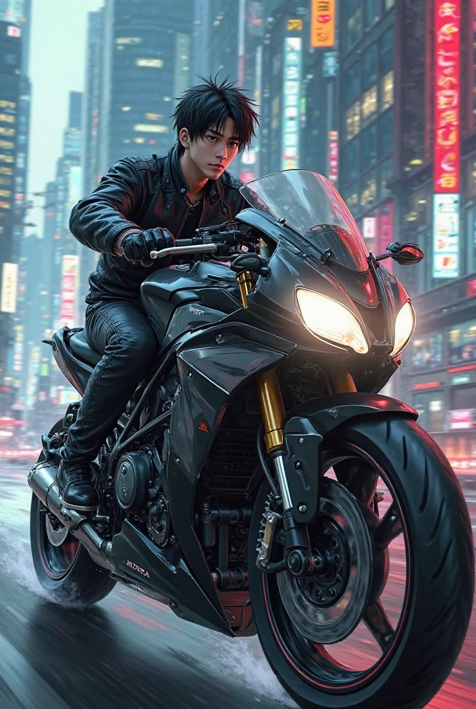 Create a “SangJin Woo” image from the anime Solo Leveling, driving a ...