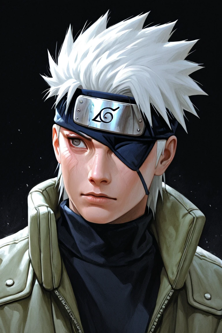 Draw kakashi out of naruto, in a black turtleneck, On a white ...