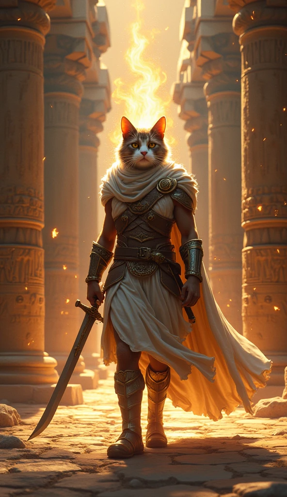 Greek soldier cat with boots and sword gaining magic power from a ...