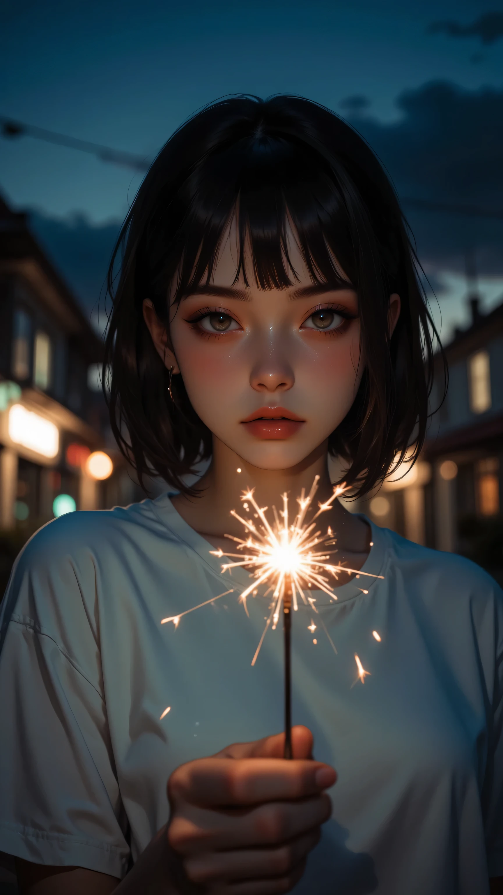 Arafed image of a girl holding a sparkler in her hand - SeaArt AI
