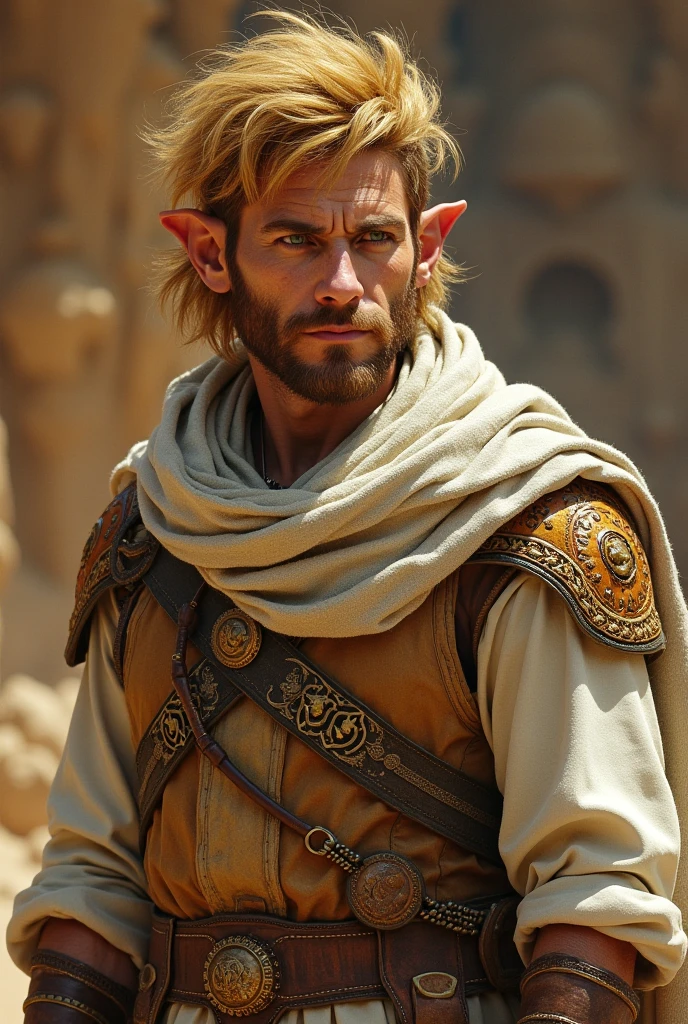 A half-elf male, around 60 years old but appearing 35. His facial ...