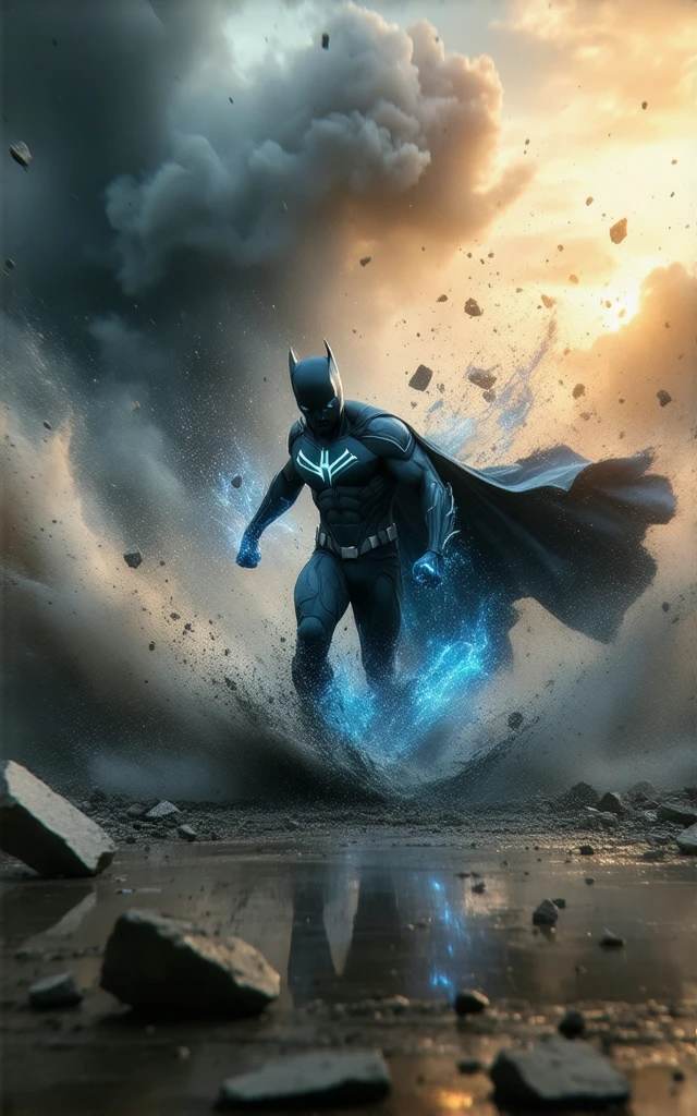 (superhero landing impact:1.7)[single knee down], dynamic shockwave ...