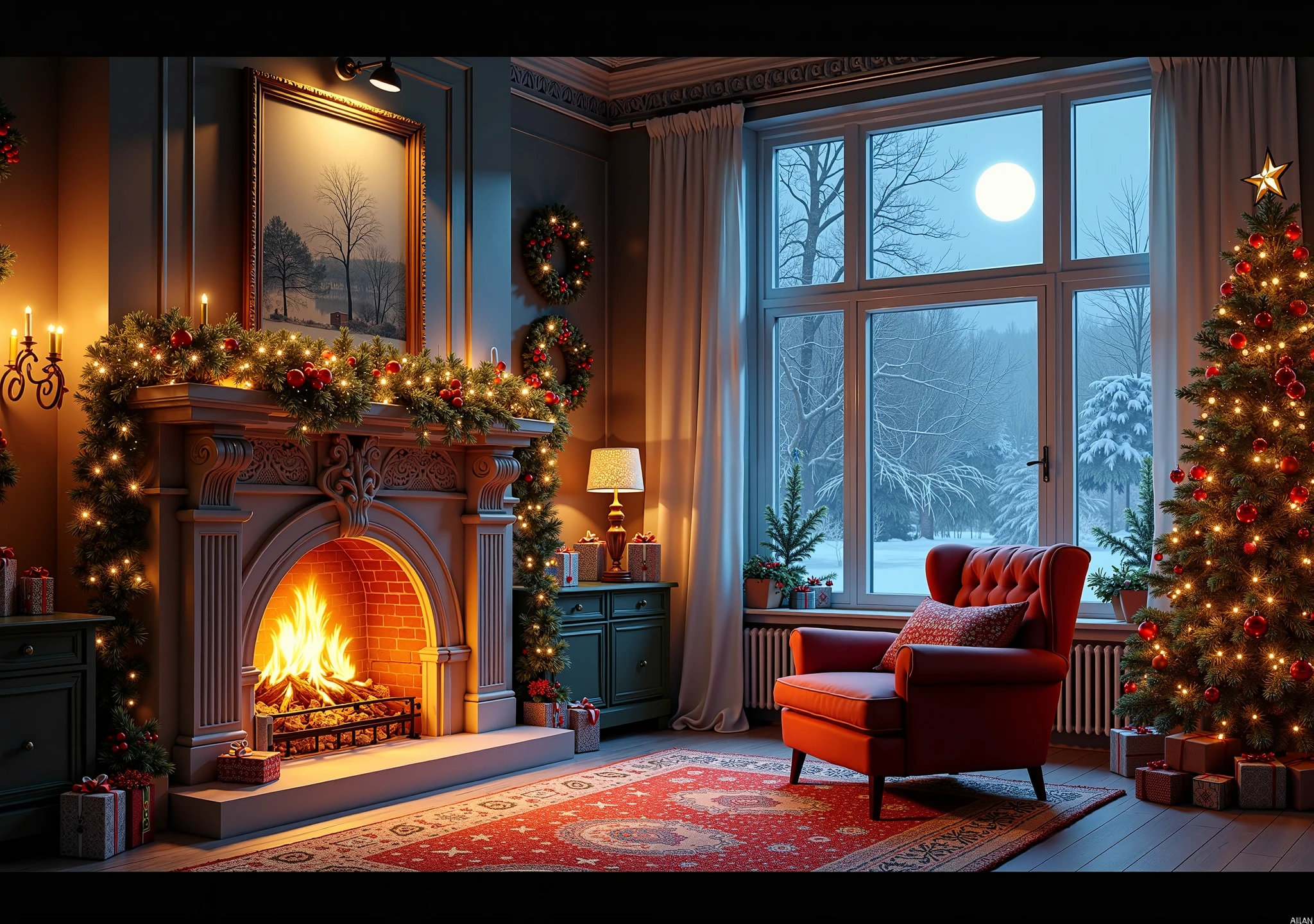 A hyper realistic image of the living room of a house. it has an ...