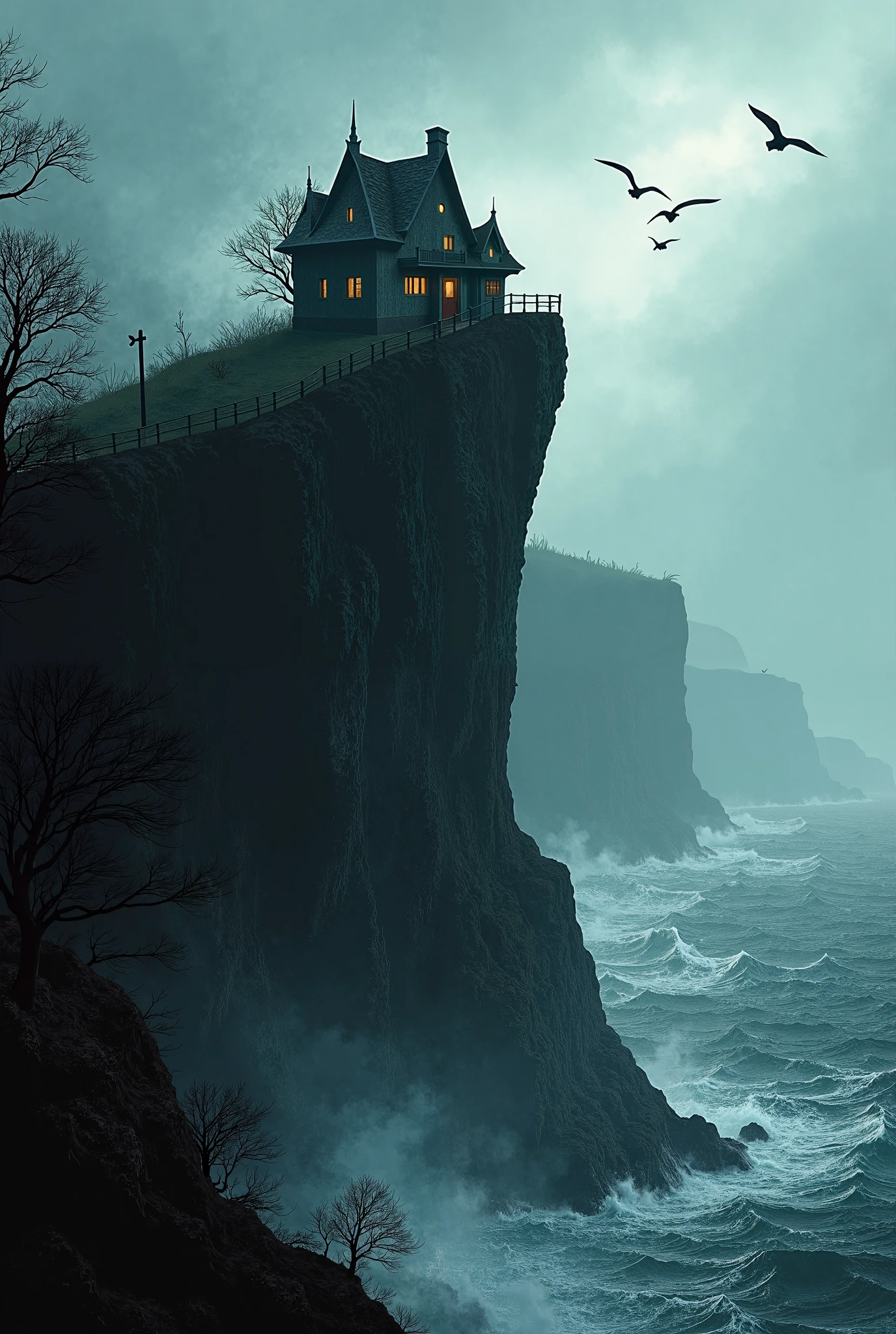 There is a house on a cliff overlooking the ocean - SeaArt AI
