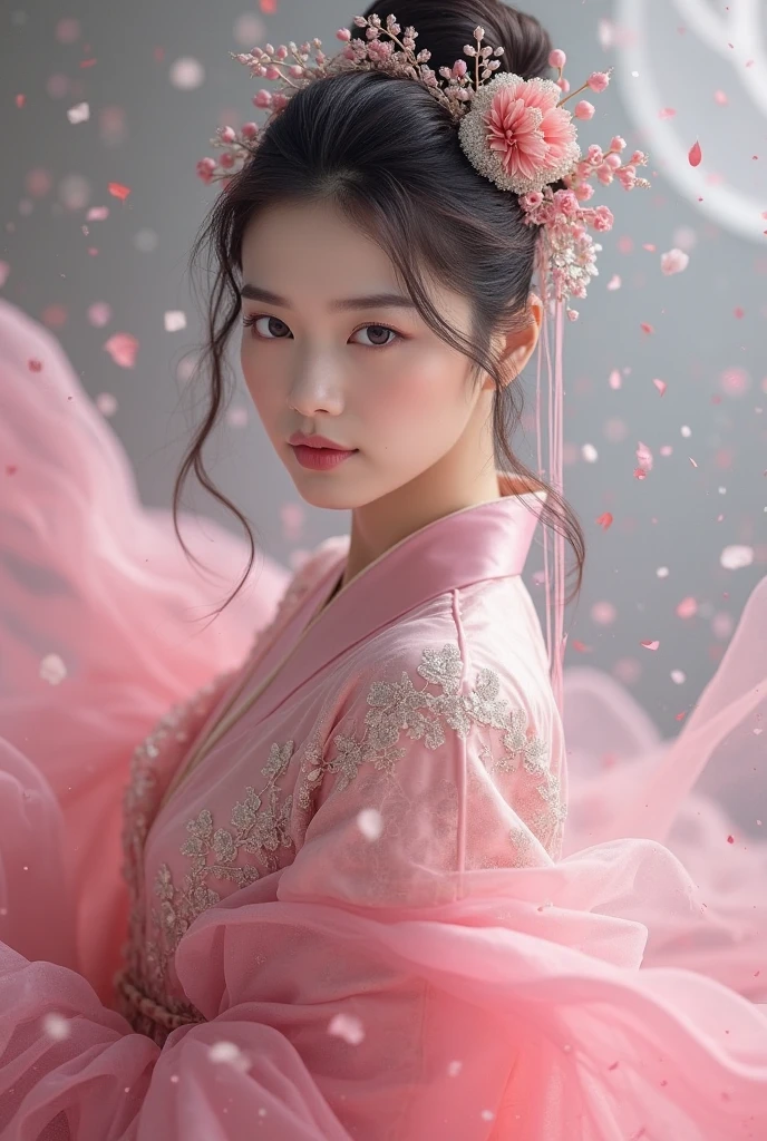Beautiful Korean woman in pink full body costume with blur - SeaArt AI