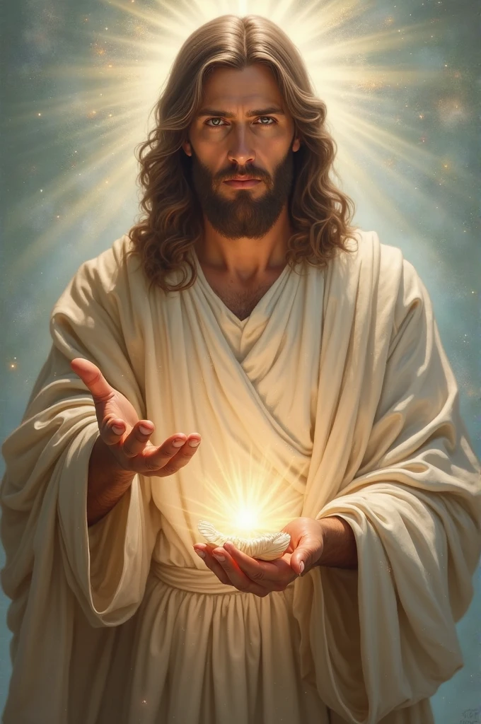 Create a very beautiful image of Jesus with his hand outstretched in ...
