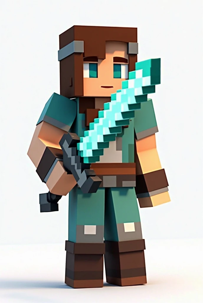 ALEX from Minecraft with diamond sword on a white background - SeaArt AI