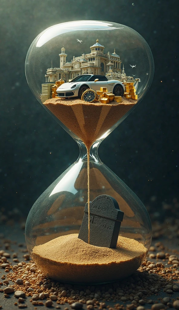 Realistic cinematic artwork of an hourglass with a dramatic lighting ...