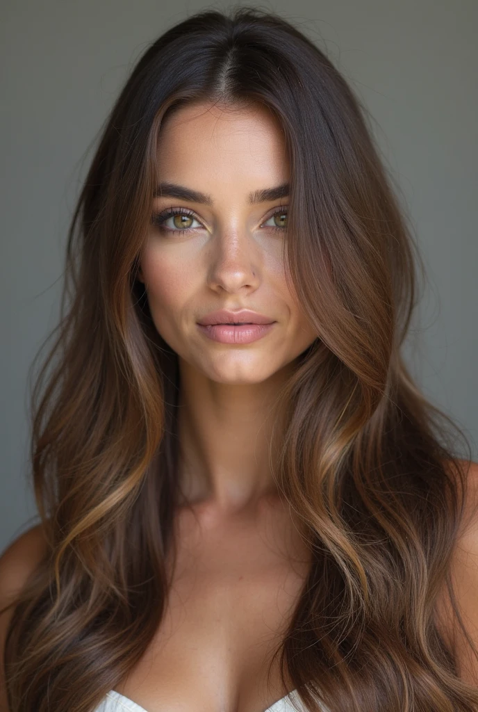 "A woman with straight hair, her strands falling softly like a shimmering cascad - SeaArt AI